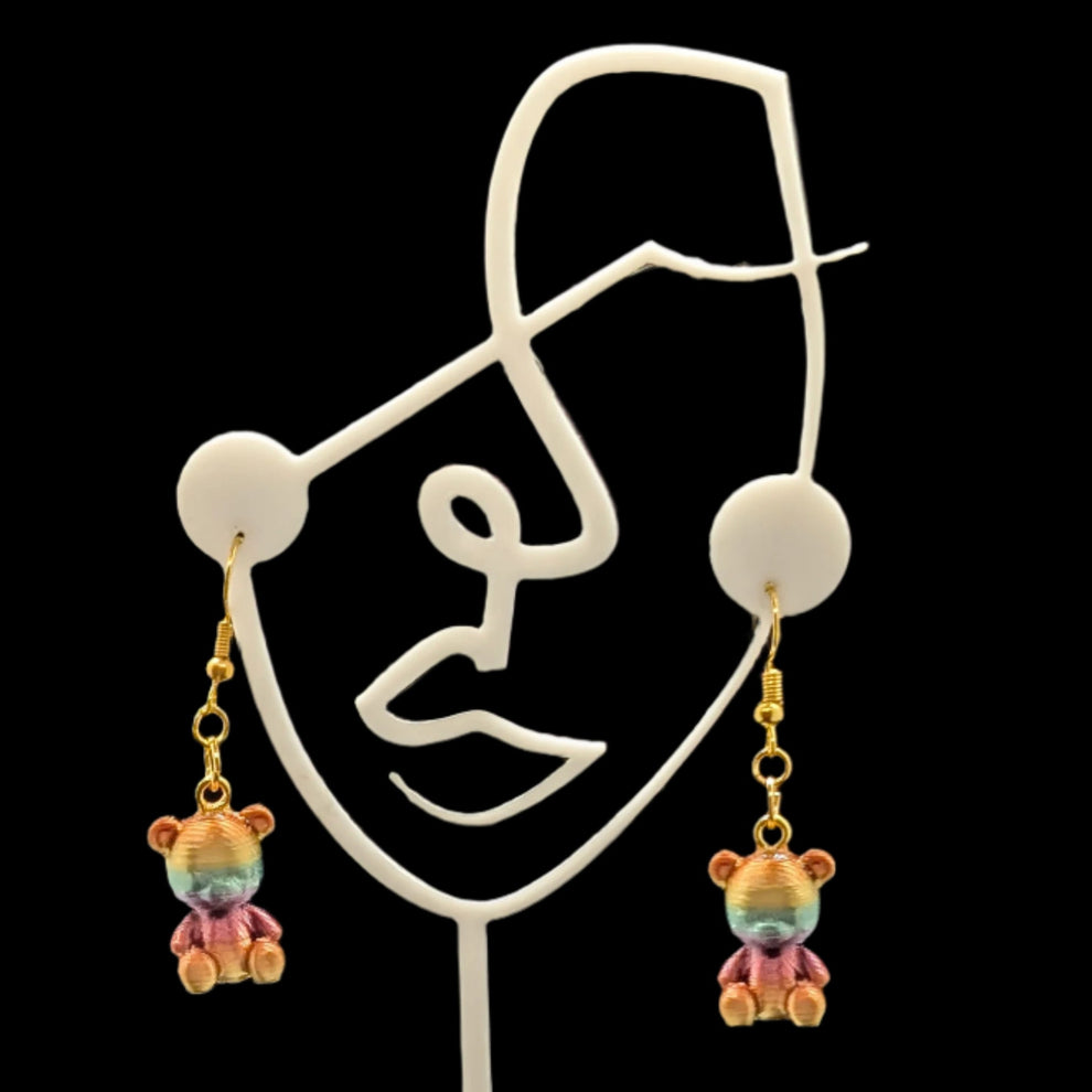 Cute Teddy Bear Dangle Earrings – 3D Printed Jewelry – Truley Unique